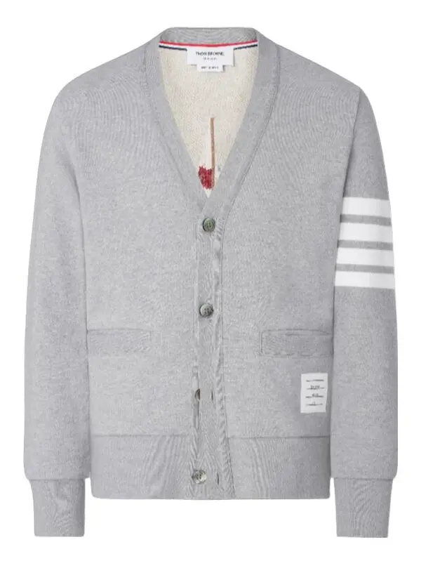 Thom Browne V-neck Cardigan With Sailboat Embroidery - Light Grey