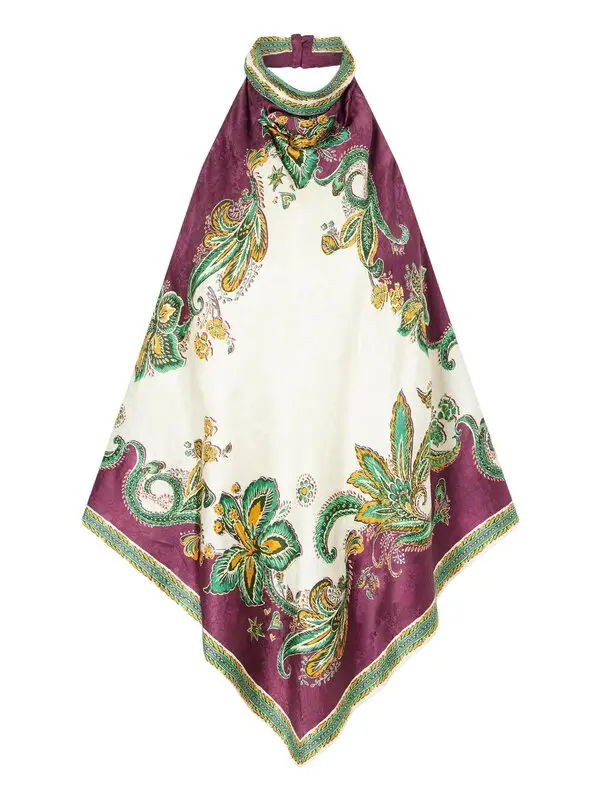 ALEMAIS Ruthie Floral-print Satin-jacquard Halterneck Top - Purple