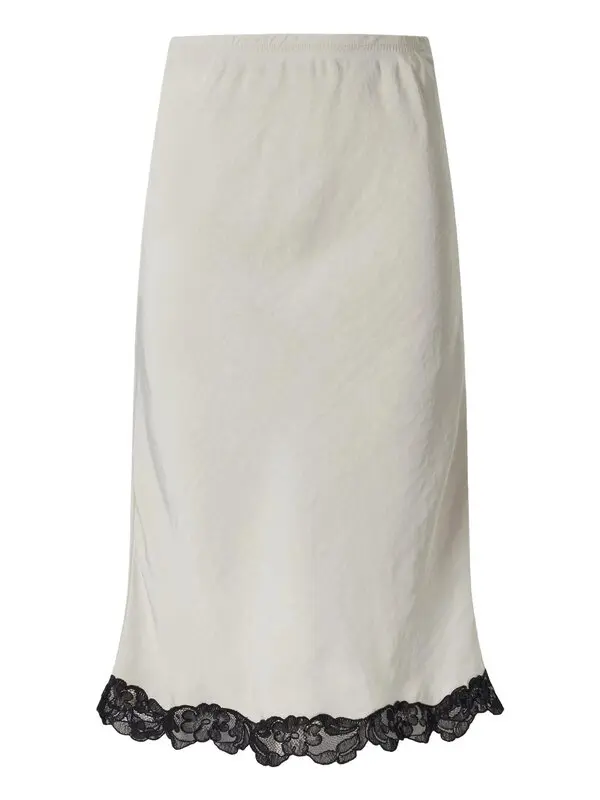 Maria Mcmanus Lace-trimmed Satin Midi Skirt - Neutrals
