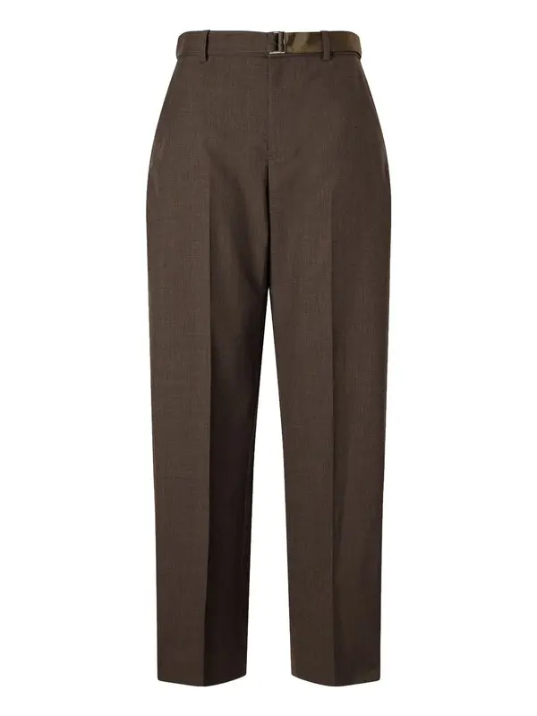Sacai Belted Pleated Wide-leg Twill Trousers - Brown