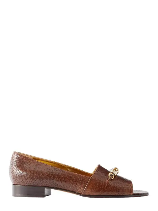 Tory Burch Chain-detail Croc-effect Leather Loafers - Brown