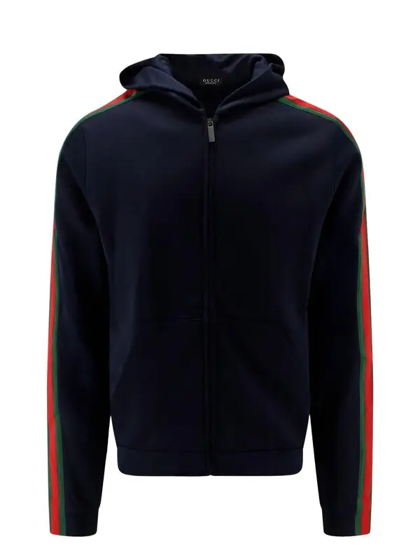 Gucci Zip-up Hooded Sweatshirt With Web Ribbon Detail - Multicolor