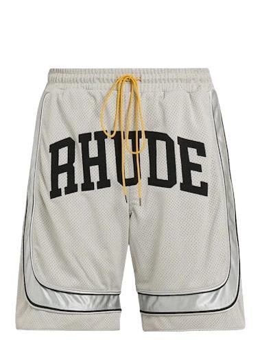 Rhude Baggy Mesh Collegiate Logo Shorts - Grey/silver