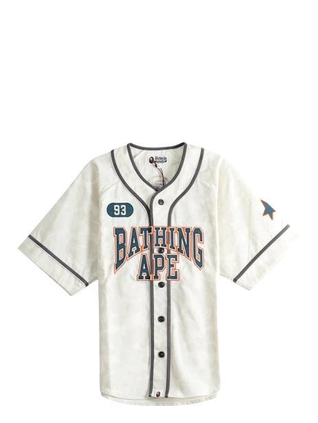 A BATHING APE Solid Camo Logo Baseball Short Sleeve Shirt - Ivory