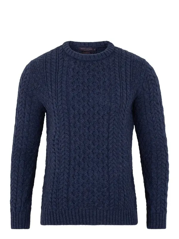 PAUL JAMES KNITWEAR British Wool Johnson Cable Jumper - Blue