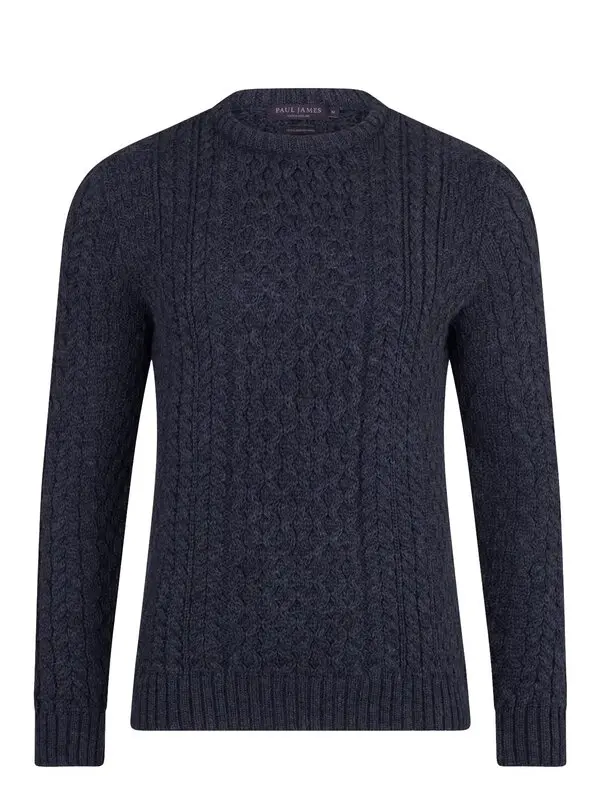PAUL JAMES KNITWEAR British Wool Cable Jumper - Grey