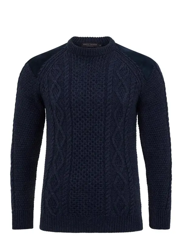 PAUL JAMES KNITWEAR Chunky Merino Wool Cable Knit Jumper - Blue