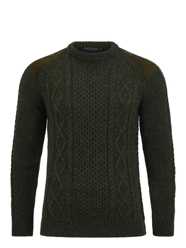 PAUL JAMES KNITWEAR Chunky Merino Wool Archiee Shooting Jumper - Green