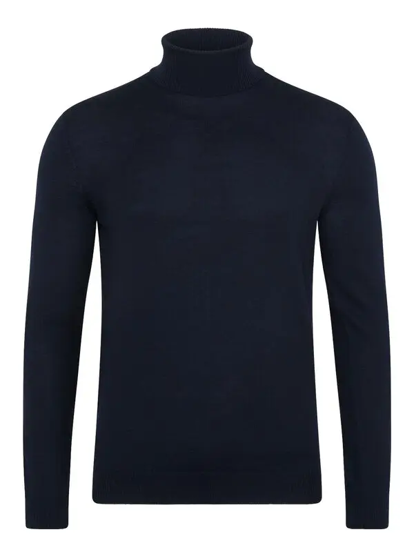 PAUL JAMES KNITWEAR Extra Fine Merino Wool Roll Neck Jumper - Blue