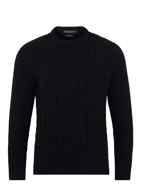 PAUL JAMES KNITWEAR British Wool Cable Crew Neck Jumper - Black