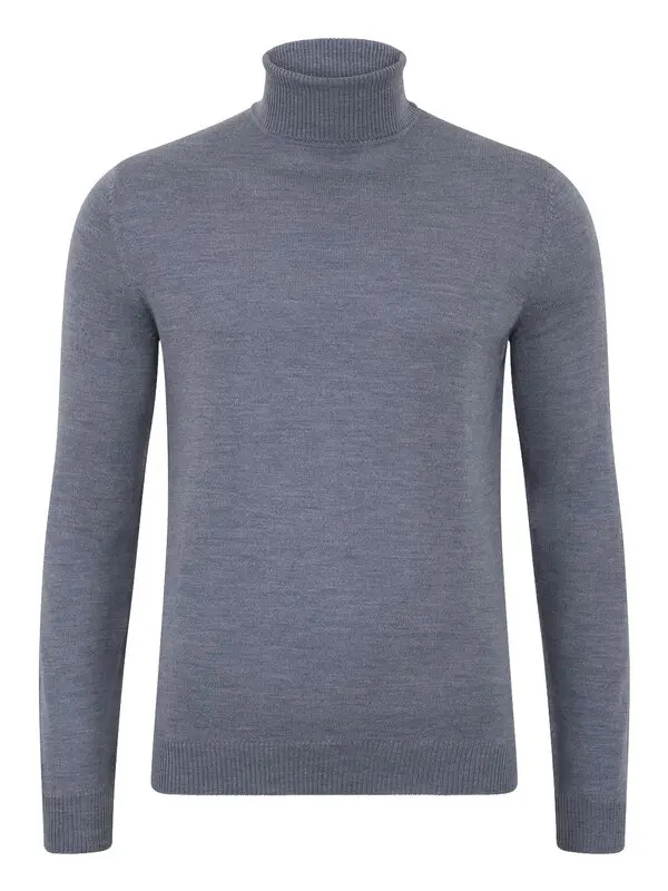PAUL JAMES KNITWEAR Extra Fine Merino Wool Roll Neck Jumper - Grey