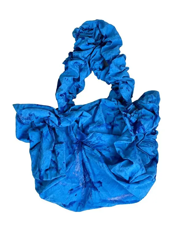 Miro Misljen Hand-painted Cotton Puffy Bag - Blue