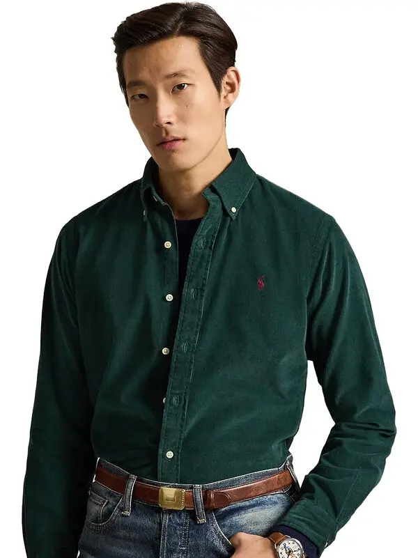 Ralph Lauren Classic Fit Corduroy Shirt - Moss Agate/wine