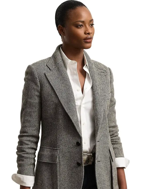 Ralph Lauren Preston Herringbone Tweed Blazer - Black/cream