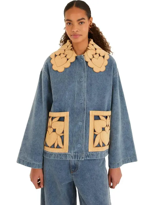 Farm Rio Richelieu Embroidered Barn Jacket - Denim