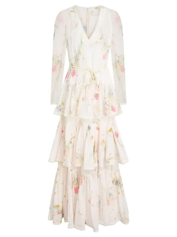 Zimmermann Tiered Floral-print Cotton-gauze Maxi Dress - Ivory