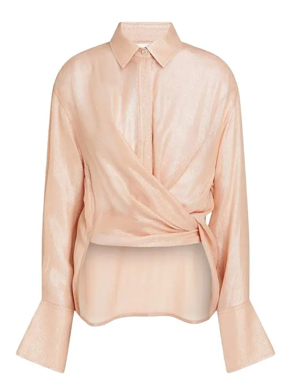 Victoria Beckham Lamé Wrap Effect Shirt - Blush