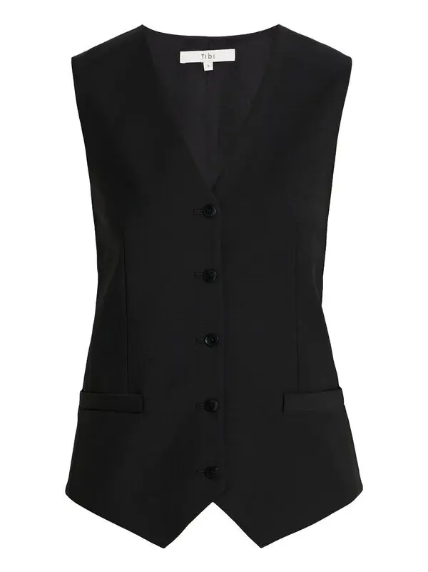 Tibi Crepe Vest With Half-belt Detail - Black