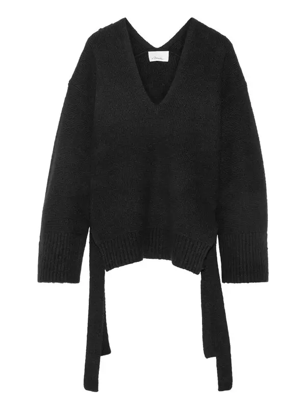 3.1 Phillip Lim Cotton-blend V-neck Sweater With Side Slits And Ribbed Trims - Black