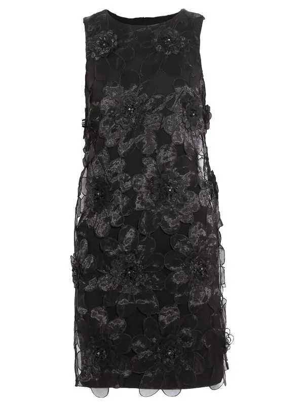 Badgley Mischka Embellished Organza Paneled Twill Mini Dress - Black