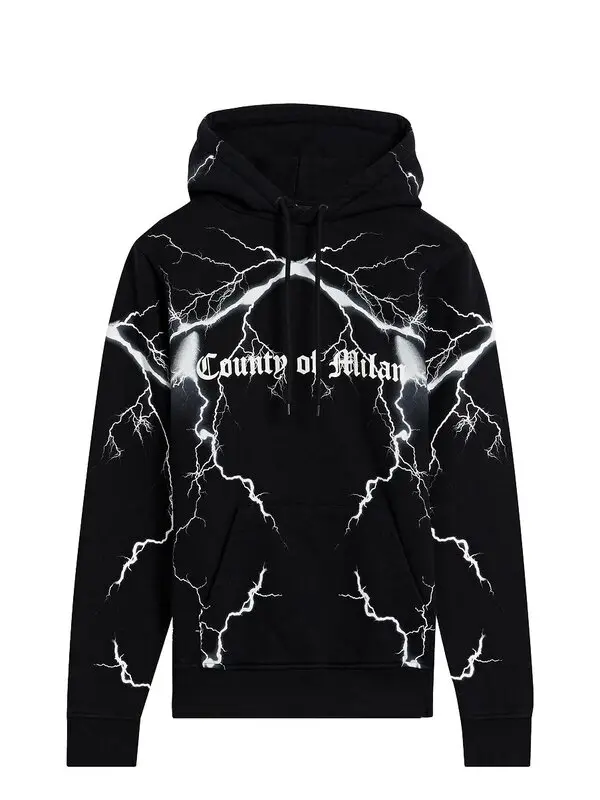 MARCELO BURLON COUNTY OF MILAN Printed Cotton-fleece Hoodie - Black
