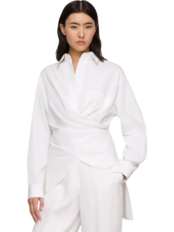Lafayette 148 New York Organic Cotton Poplin Convertible Wrap Blouse - White