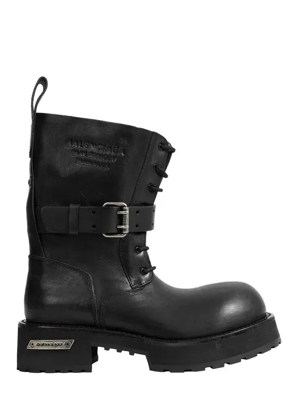 Balenciaga Leather Lace-up Combat Boots - Black