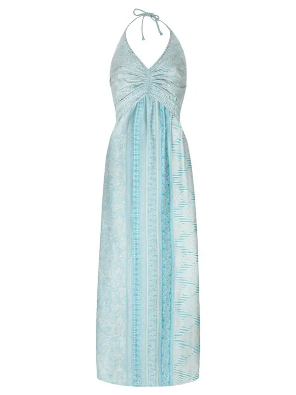 CHIC BY LIRETTE Printed Halterneck Maxi Dress - Blue