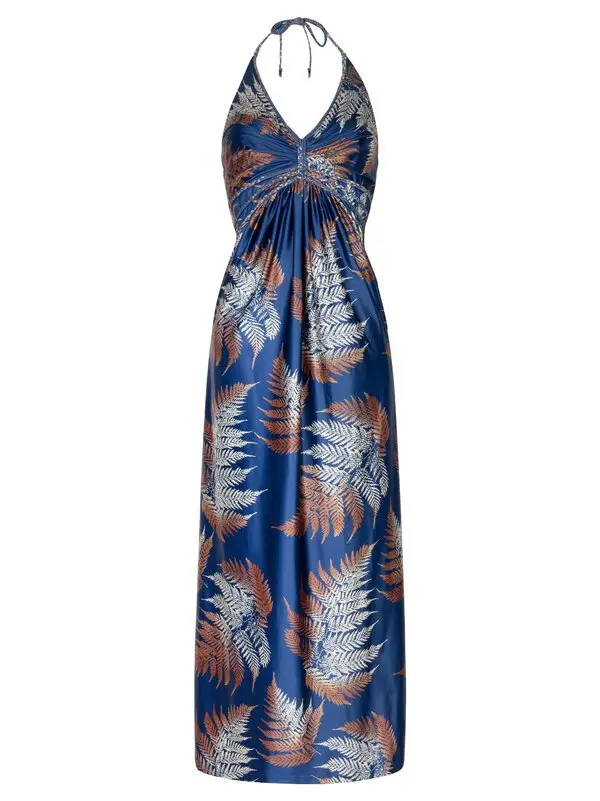 CHIC BY LIRETTE Botanical Print Halterneck Maxi Dress - Blue
