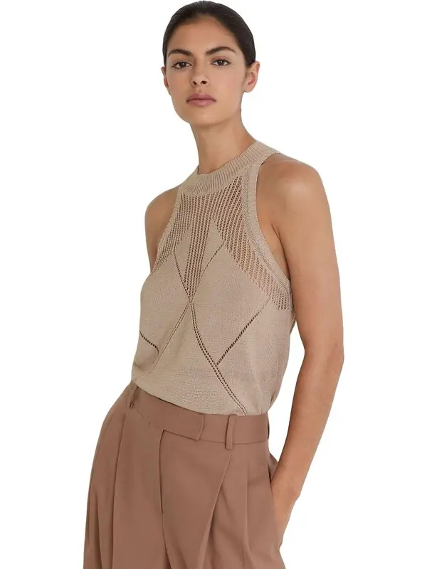 REISS Maya Cotton-blend Argyle Open-knit Vest - Neutral