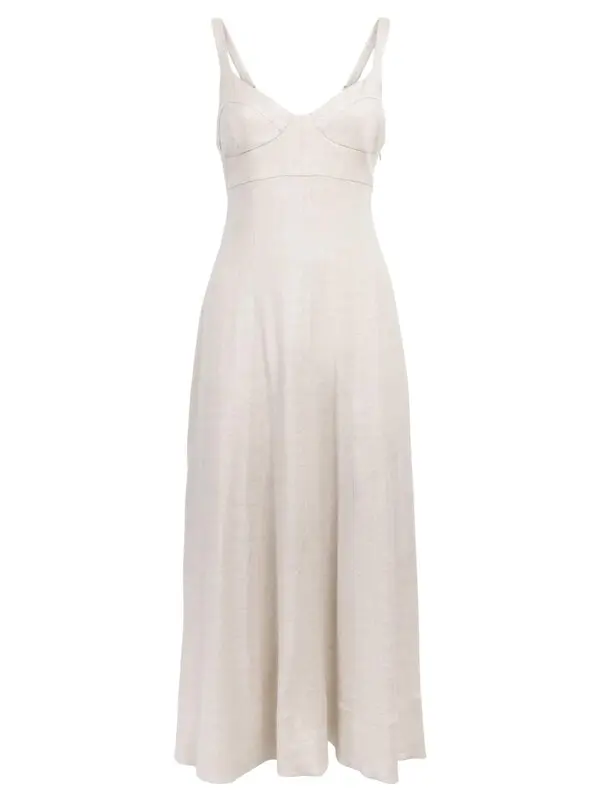 TOCCIN Linen-blend Arya Midi Dress - Beige