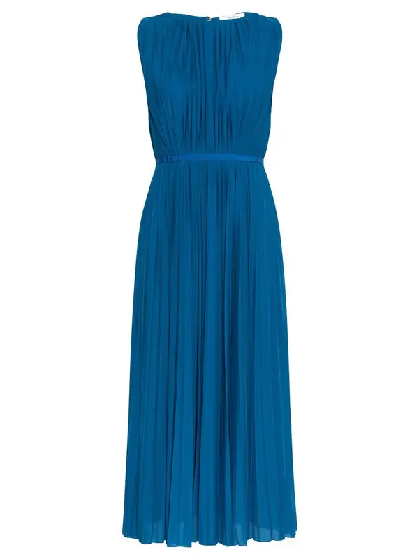 Max Mara Sleeveless Pleated Midi Dress - Navy