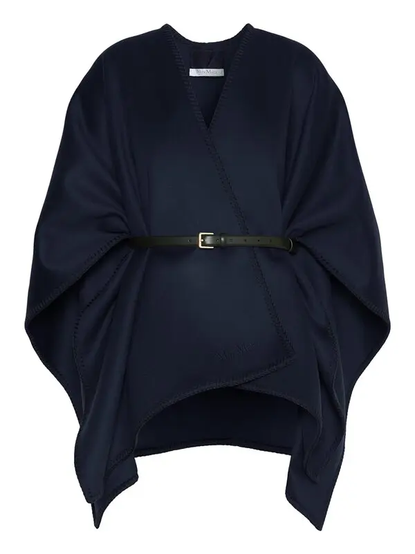 Max Mara Virgin Wool Belted Blanket Coat - Navy
