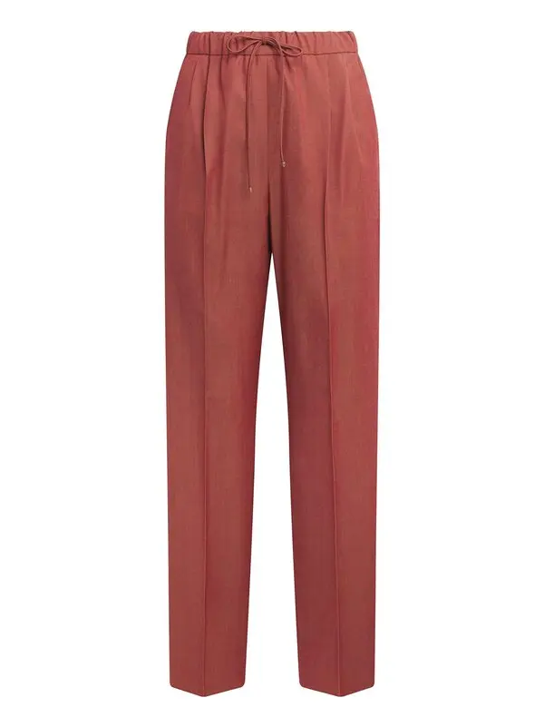 Max Mara Wool Gabardine Drawstring Trousers - Red