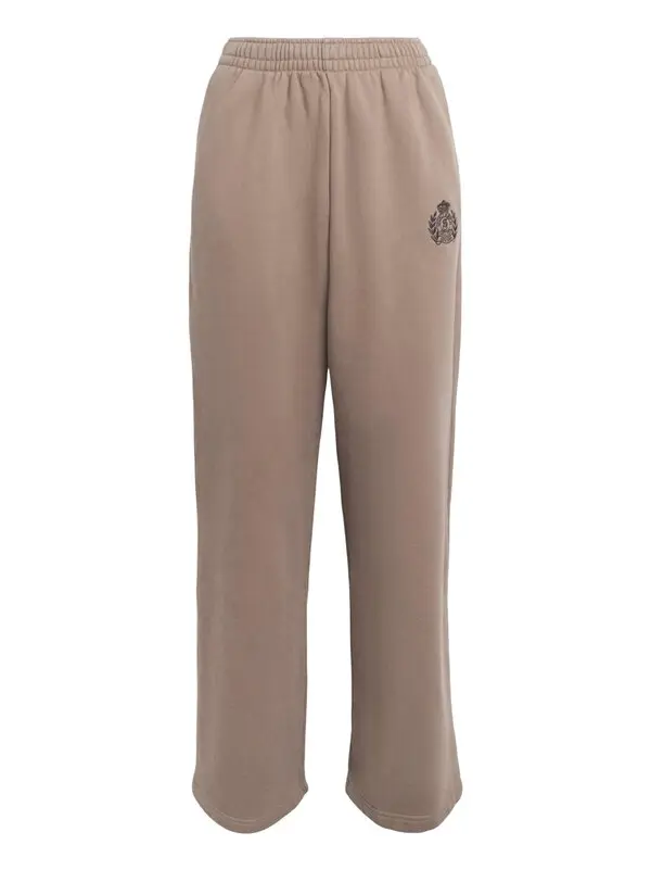 SPORTY & RICH Embroidered Crest Wide-leg Sweatpants - Beige