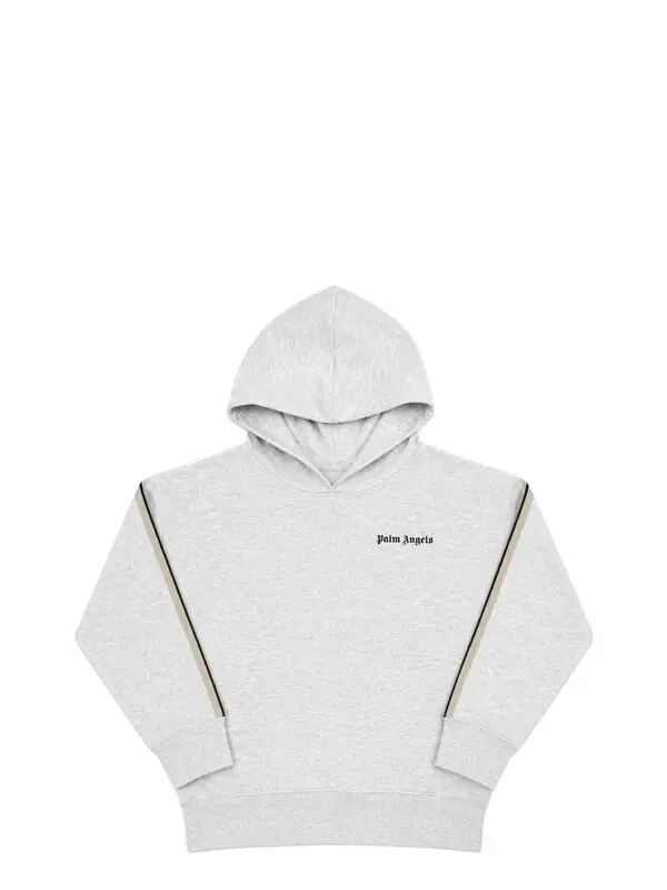 Palm Angels Logo Print Hooded Sweatshirt With Side Stripes - Grey