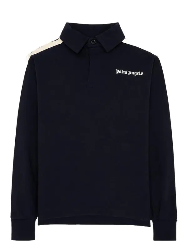 Palm Angels Logo Print Side Stripe Polo Shirt - Blue