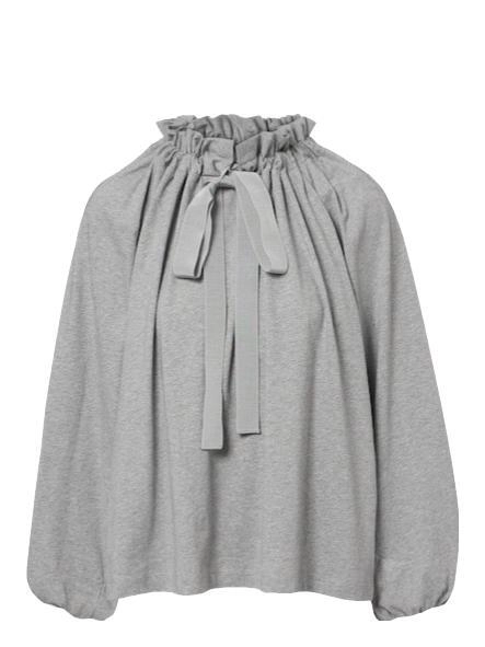 PATOU Gathered Cotton Jersey Top With Bow Detail - Grey
