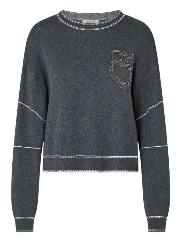 Liu Jo Sweater With Beadwork Embellishment And Contrast Stitching - Grey