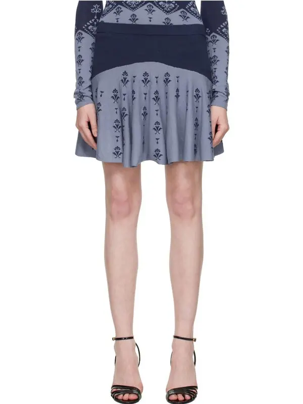 CONNER IVES Flared Mini Skirt With Floral Inlay - Blue