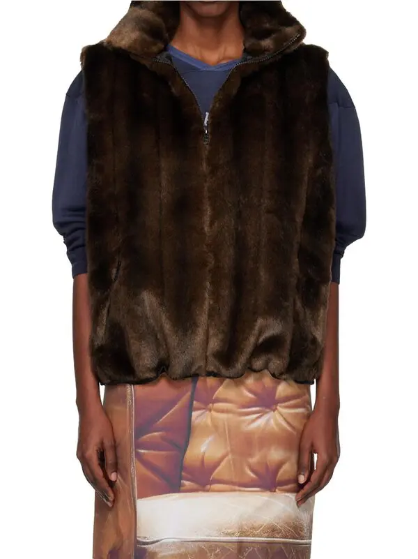 CONNER IVES Faux Fur Zip-up Vest - Brown