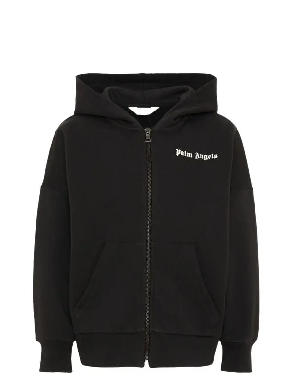 Palm Angels Logo Print Cotton Hoodie - Black