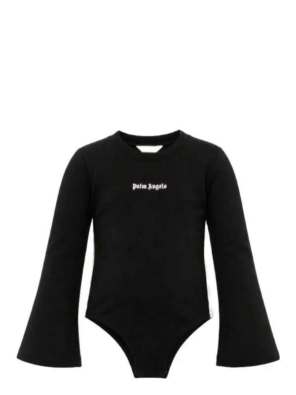Palm Angels Long Sleeve Bodysuit With Logo Detail - Black