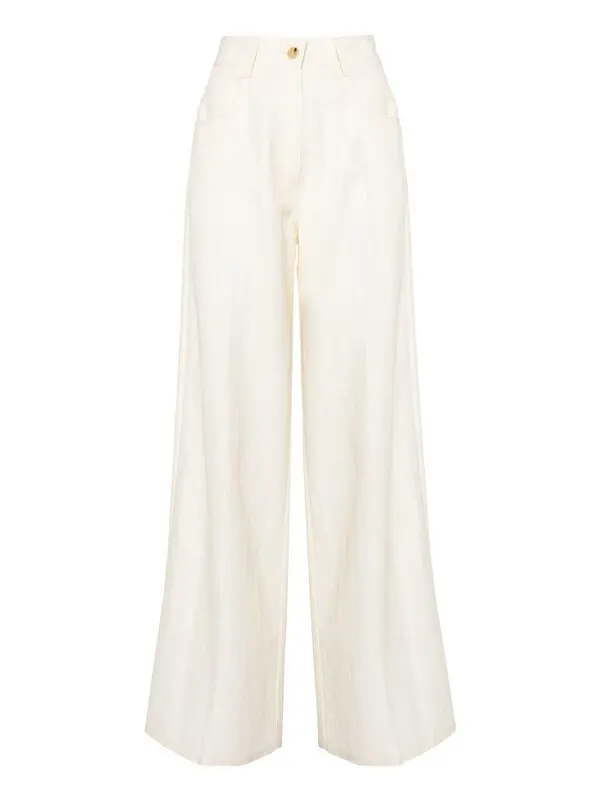 FORTE_FORTE Wide Leg Casual Pants With Button Detail - White
