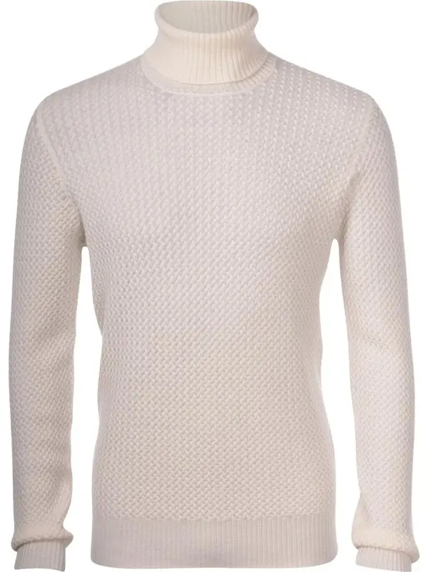 GRAN SASSO Cable Knit High Neck Pullover - White
