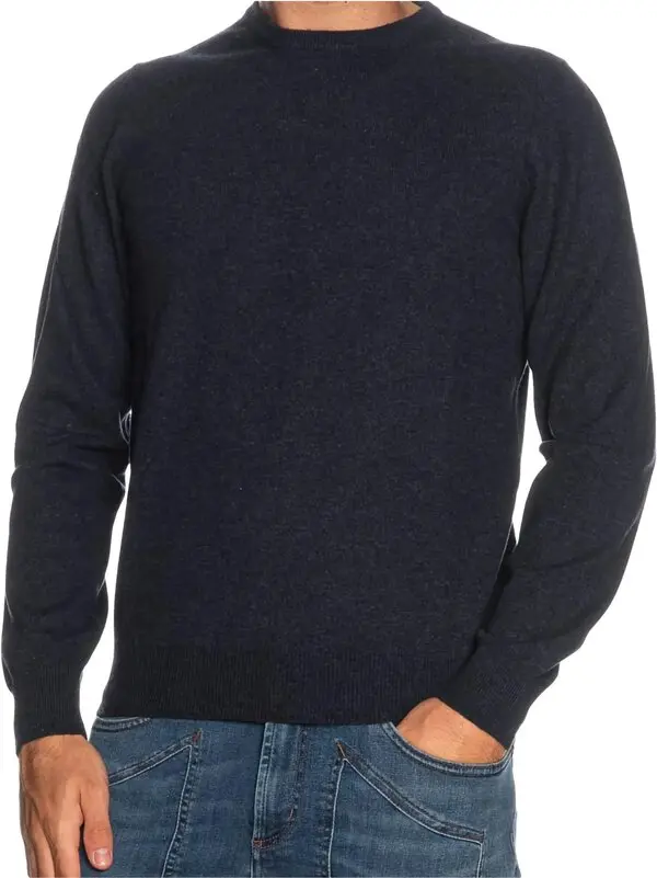 GRAN SASSO Crew Neck Long Sleeve Wool Sweater - Black