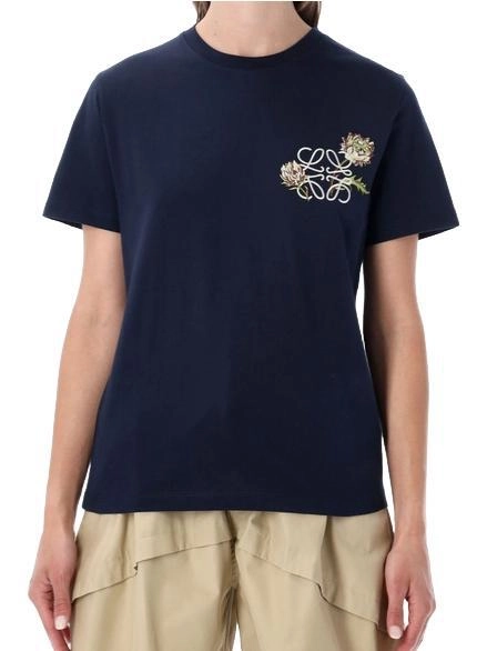 Loewe Short Sleeve T-shirt With Embroidered Detail - Navy Blue