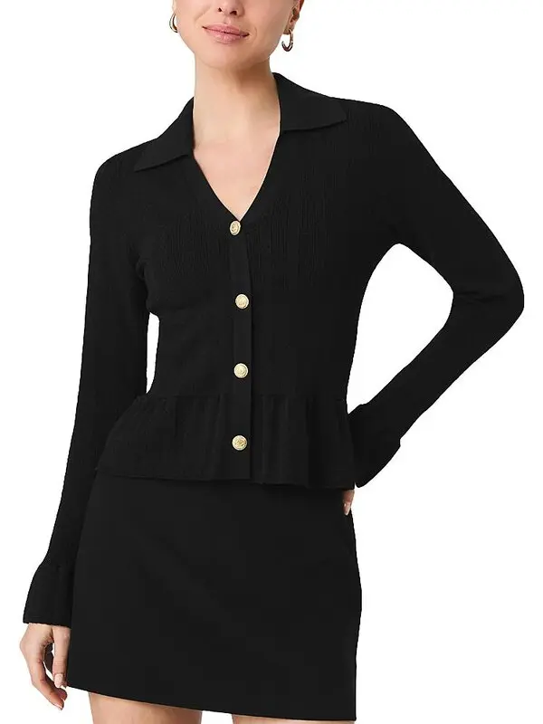French Connection Crinkle Knit Pointelle Top - Black
