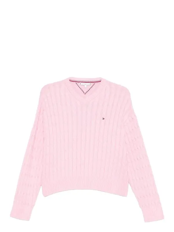 Tommy Hilfiger Light Cable Knit V-neck Sweater - Pink