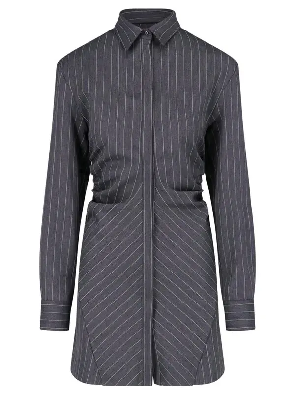 DONDUP Pinstripe Stretch Wool Blend Shirt Dress - Grey